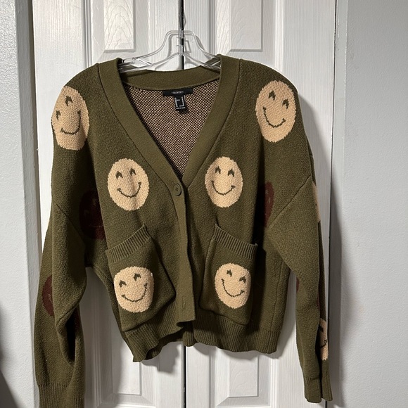 Sweaters | Green Smiley Face Cardigan | Poshmark